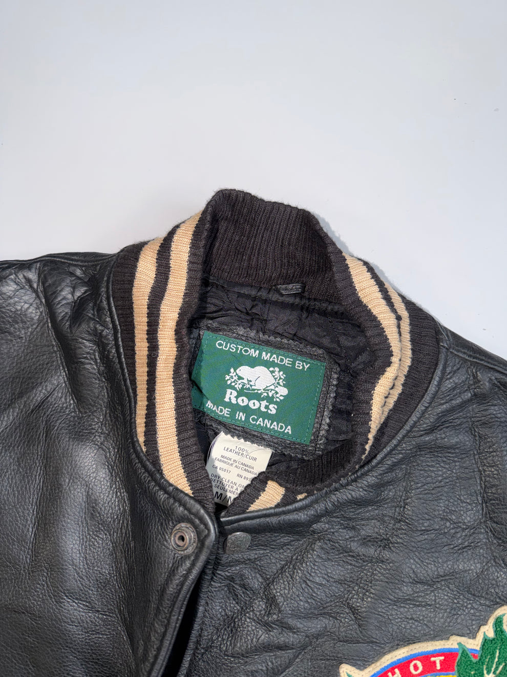 ! Roots Canada Custom Made Pure Leather Varsity Jacket Beachcomber Emb ...